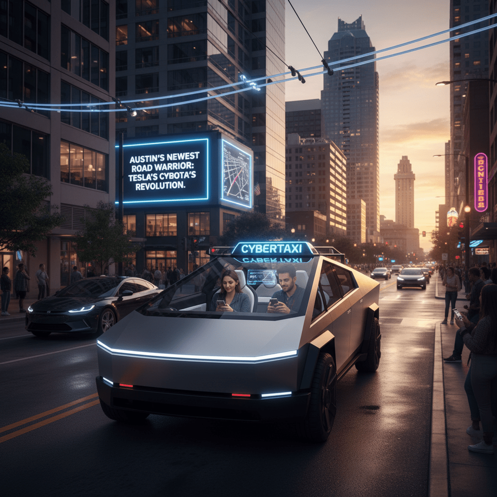 Austin's Newest Road Warrior: Tesla's Cybertaxi Hits the Streets, Sign