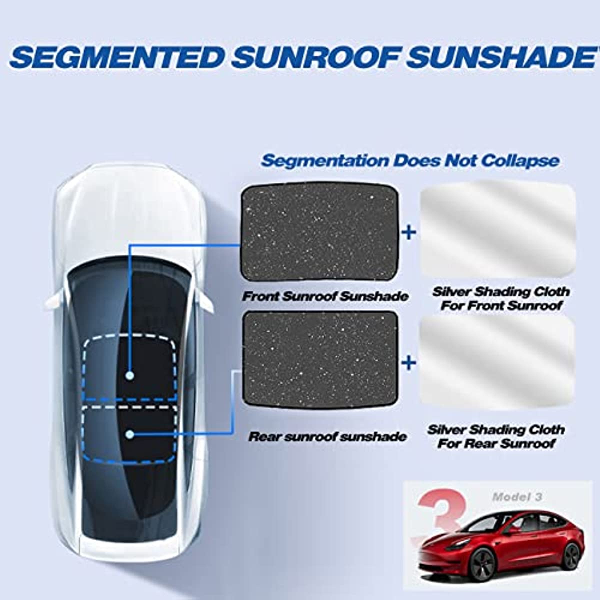 Split Glass Roof Sunshade - Tesla Model 3 (2017-2023) UV Blocking Set ...