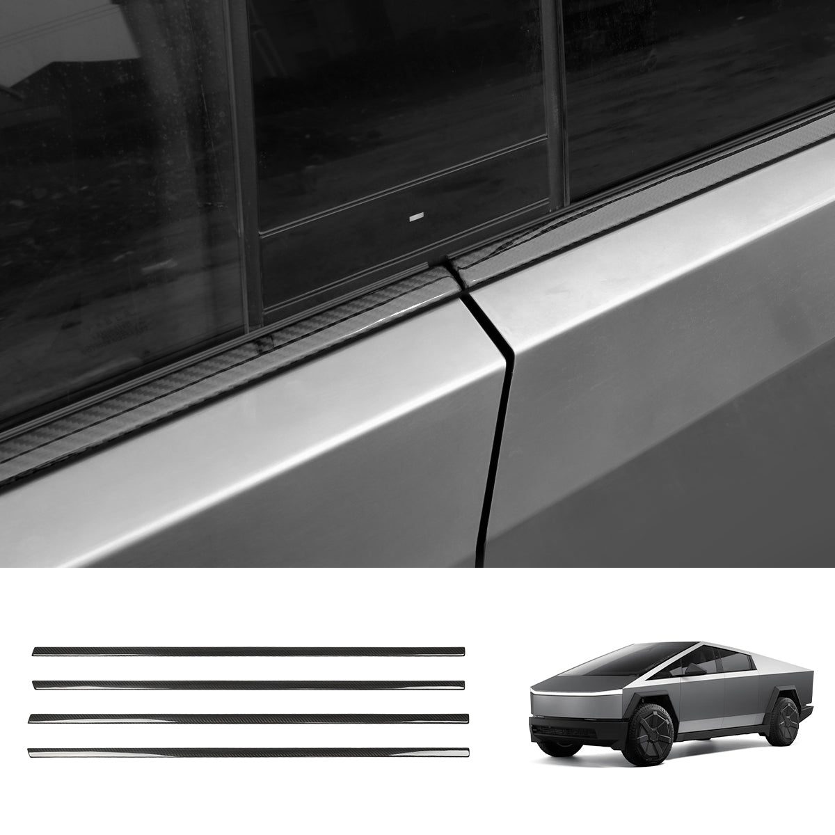 [Real Carbon Fiber] Window Trim Overlays for Tesla Cybertruck (Set of